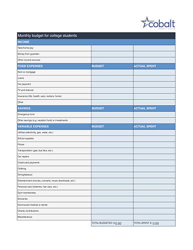 College Budget Worksheet | Free Download