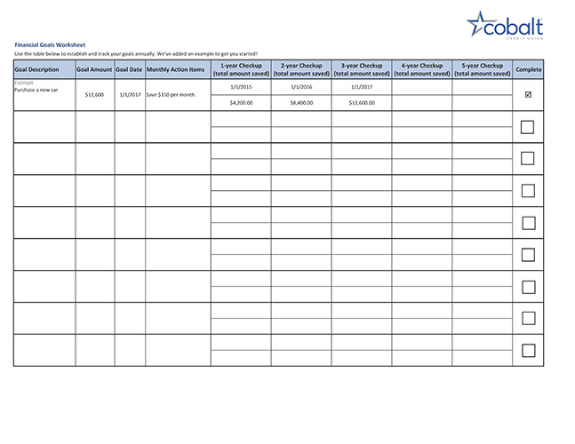 Financial Goals Worksheet | Free Download