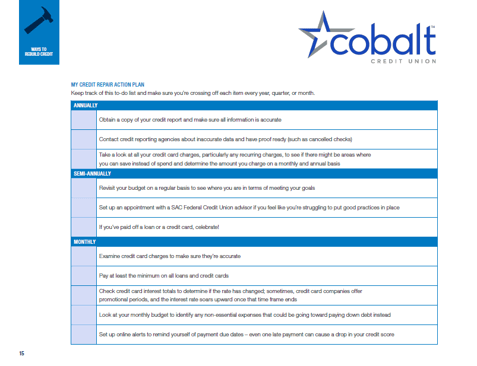 Free credit repair action plan worksheet | SAC Federal Credit Union